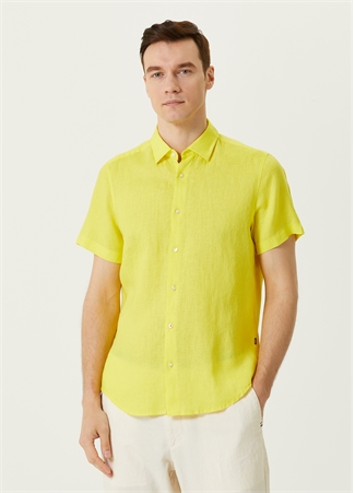 Boss Erkek Regular Fit Sarı Keten Gömlek M Eu