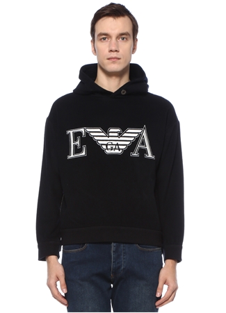 Emporio Armani Erkek Lacivert Kapüşonlu Logolu Yün Sweatshirt L EU Emporio Armani Erkek Lacivert Kapüşonlu Logolu Yün Sweatshirt L EU