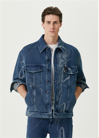 Fendi Erkek Mavi Motifli Oversized Denim Ceket Lacivert 52 It Fendi Erkek Mavi Motifli Oversized Denim Ceket Lacivert 52 It