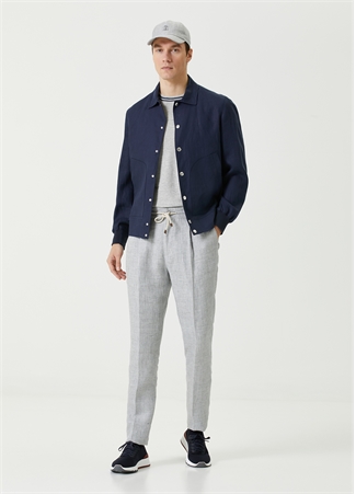 Brunello Cucinelli Erkek Gri Desenli Keten Pantolon 52 IT Brunello Cucinelli Erkek Gri Desenli Keten Pantolon 52 IT
