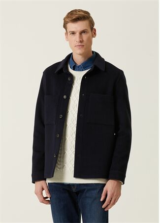Beymen Collection Erkek Lacivert Yün Dış Gömlek 46 IT