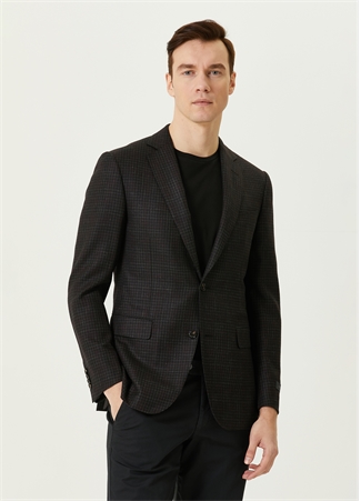 Pal Zileri Erkek Siyah Bordo Pötikare Desenli Yün Ceket 52 IT