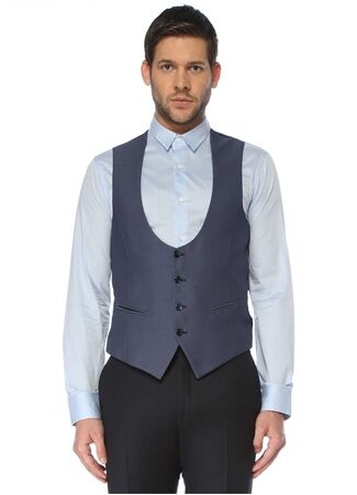Cerimonia Erkek Mavi Saten Garnili Yelek 46 IT