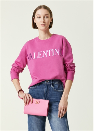 Valentino Kadın Pembe Bisiklet Yaka Logolu Sweatshirt S EU