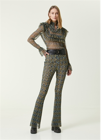 Philosophy di Lorenzo Serafini Kadın Mavi Çiçekli Pilili Bol Paça Pantolon 40 IT