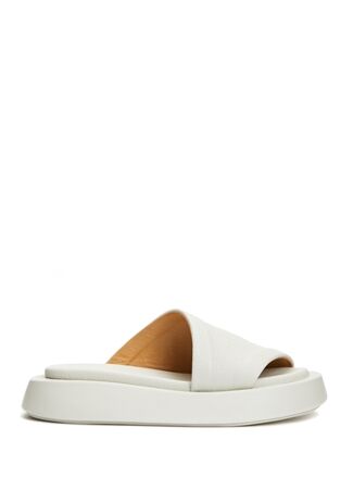 Marsell Kadın Beyaz Deri Terlik Bej 36 EU
