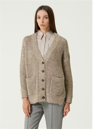 Brunello Cucinelli Kadın Bej V Yaka Yün Örgü Hırka M EU