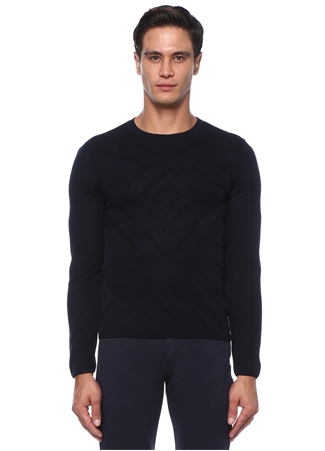 Beymen Club Erkek Lacivert Geometrik Desen Jakarlı Yün Kazak S