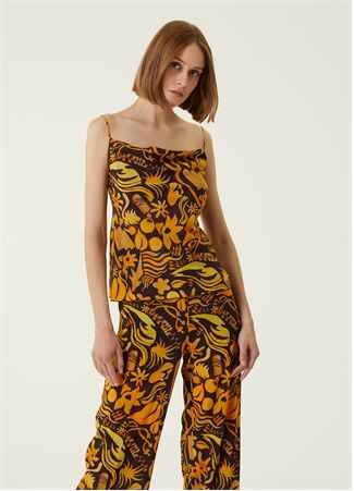 Academia Kadın Siyah Tropikal Desenli Sırt Detaylı Bluz 36