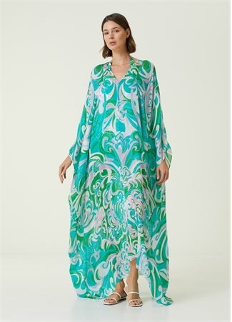 Emilio Pucci Mare Kadın Yeşil Desenli Maksi İpek Kaftan EU Emilio Pucci Mare Kadın Yeşil Desenli Maksi İpek Kaftan EU