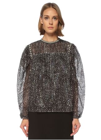 Maje Kadın Antrasit İşlemeli Balon Kol Abiye Bluz Gri US