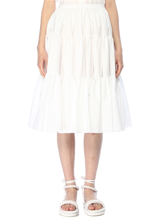 Valentino Kadın Beyaz Büzgülü Midi Poplin Etek 42 IT