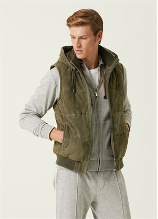 Beymen Collection Erkek Haki Kapüşonlu Süet Yelek 54 IT