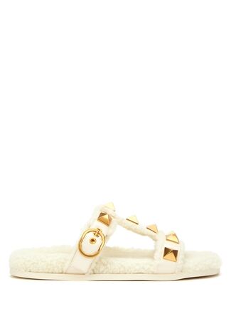 Valentino Garavani Kadın Rockstud Beyaz Deri Terlik 38 EU Valentino Garavani Kadın Rockstud Beyaz Deri Terlik 38 EU