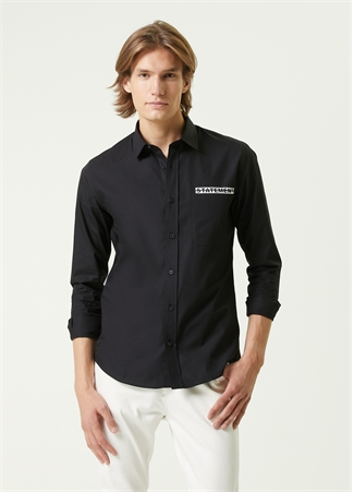 Beymen Club Erkek Slim Fit Siyah Slogan Detaylı Poplin Gömlek XS Beymen Club Erkek Slim Fit Siyah Slogan Detaylı Poplin Gömlek XS