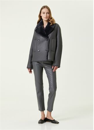 Joseph Kadın Teddy Slim Fit Gri Deri Pantolon 36 FR Joseph Kadın Teddy Slim Fit Gri Deri Pantolon 36 FR