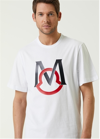 Moncler Erkek Beyaz Logo Baskılı T-shirt XL EU