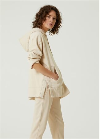 Beymen Club Kadın Bej Kapüşonlu Yanları Çıtçıtlı Sweatshirt XS