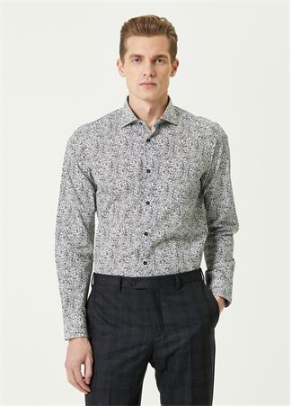 Palzileri Lab Erkek Siyah Beyaz Mikro Desenli Gömlek Gri 40 IT