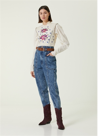 Etoile Isabel Marant Kadın Tess Mavi Boru Paça Jean Pantolon 34 FR Etoile Isabel Marant Kadın Tess Mavi Boru Paça Jean Pantolon 34 FR