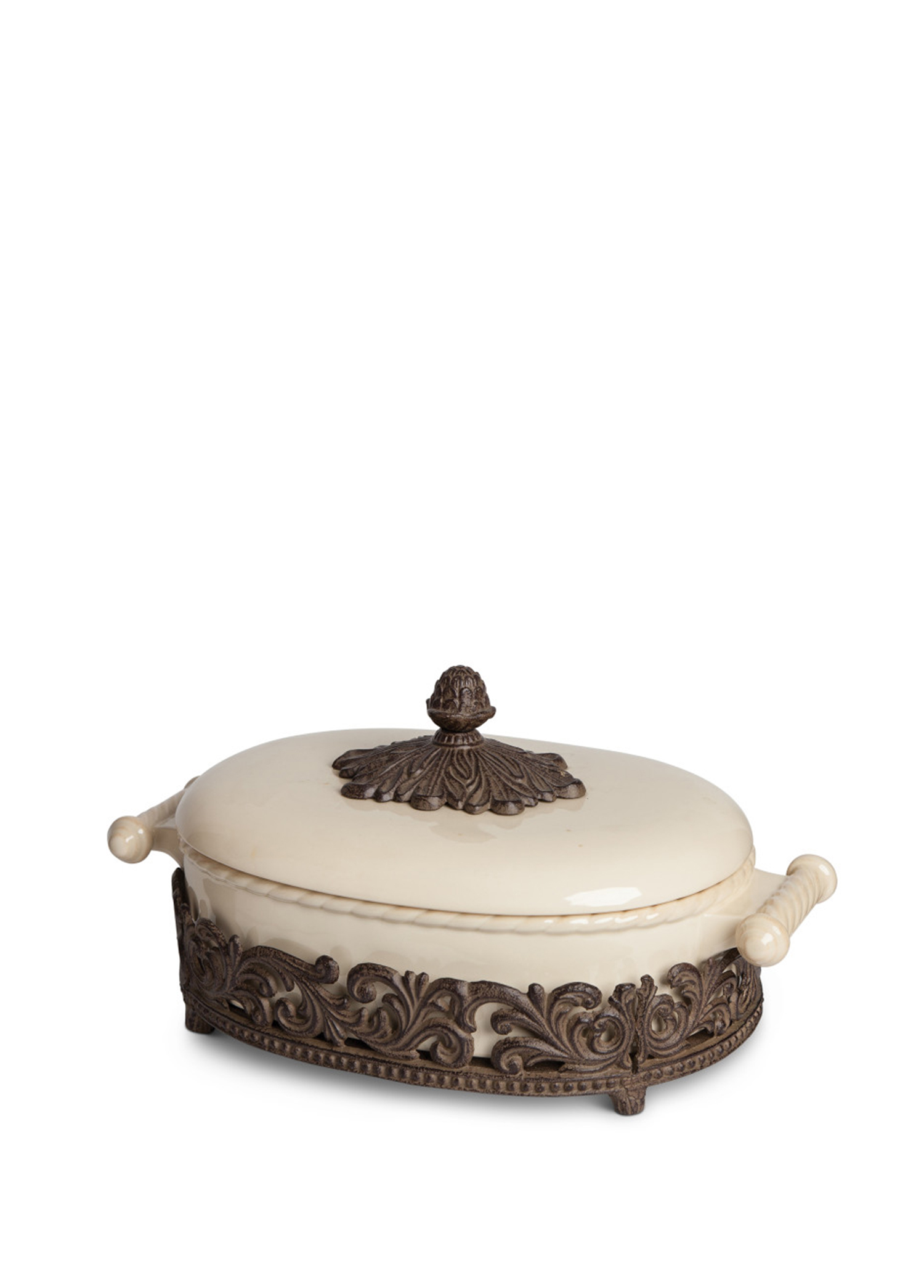 Gg Collection - Acanthus Casserole Dis Krem Rengi Seramik Güveç - Krem