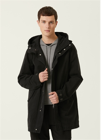 Lempelius Erkek Siyah Kapüşonlu Beli Büzgülü Parka S EU