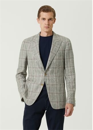 Pal Zileri Erkek Gri Kareli Kırlangıç Yaka İpek Ceket 50 IT