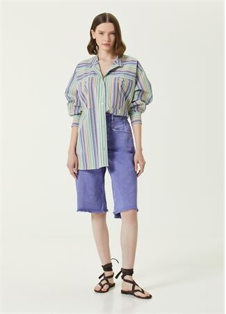 Isabel Marant Kadın Natalina Lila Yüksek Bel Jean Şort Mor 36 FR