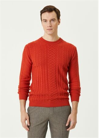 Hemington Erkek Chris Turuncu Saç Örgü Dokulu Kaşmir Kazak L EU
