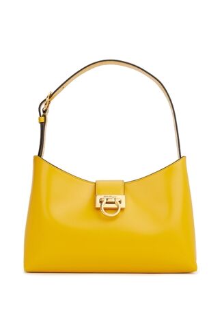 Salvatore Ferragamo Kadın Sarı Logolu Deri Omuz Çantası EU