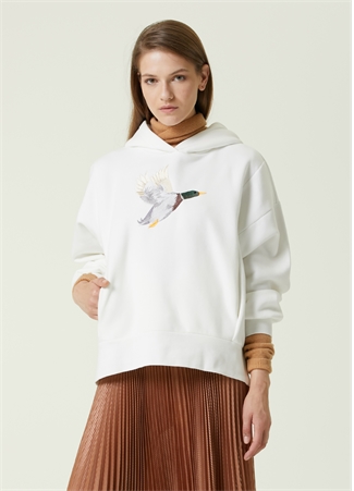Beymen Club Kadın Oversize Beyaz Kapüşonlu Logolu Sweatshirt L Beymen Club Kadın Oversize Beyaz Kapüşonlu Logolu Sweatshirt L