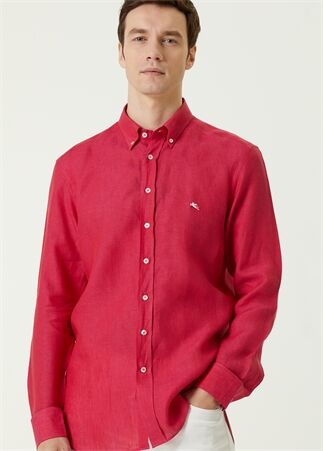 Etro Erkek Şeftali Düğmeli Yaka Keten Gömlek Pembe 42 IT Etro Erkek Şeftali Düğmeli Yaka Keten Gömlek Pembe 42 IT