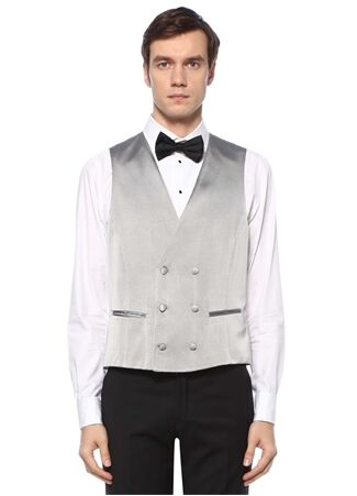 Cerimonia Erkek Gri V Yaka İpek Yelek 52 IT