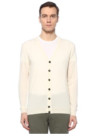 Pal Zileri Erkek Beyaz V Yaka Kaşmir Hırka 48 IT