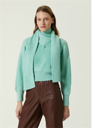 Anna October Kadın Yeşil Yaka Detaylı Yün Kazak S EU