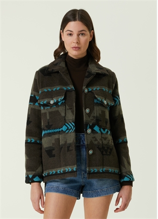 Frontstreet 8 Kadın Kahverengi Yeşil Etnik Desenli Ceket 42 IT