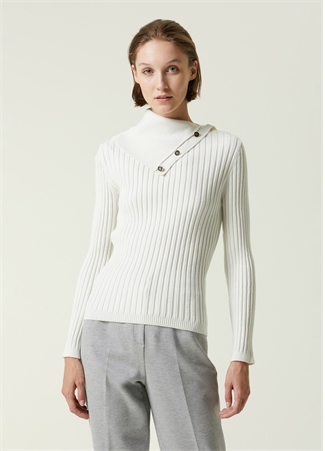 Beymen Collection Kadın Kırık Beyaz Yaka Detaylı Ribli Yün Kazak S Beymen Collection Kadın Kırık Beyaz Yaka Detaylı Ribli Yün Kazak S