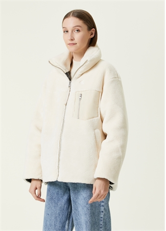 Ck Jeans Kadın Bej Dik Yaka Logolu Sherpa Mont L Eu Ck Jeans Kadın Bej Dik Yaka Logolu Sherpa Mont L Eu