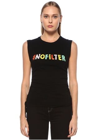 Alice+Olivia Kadın Siyah Payetli Slogan İşlemeli T-shirt XS EU