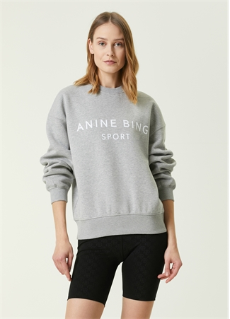 Anine Bing Kadın Gri Melanj Bisiklet Yaka Logolu Sweatshirt XS EU Anine Bing Kadın Gri Melanj Bisiklet Yaka Logolu Sweatshirt XS EU
