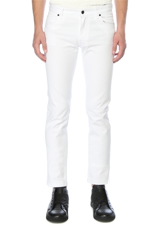 Fendi Erkek Slim Fit Beyaz Logolu Jean Pantolon 34 US