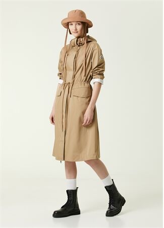 Moncler Kadın Bej Kapüşonlu Beli Kordonlu Pardösü 0 US