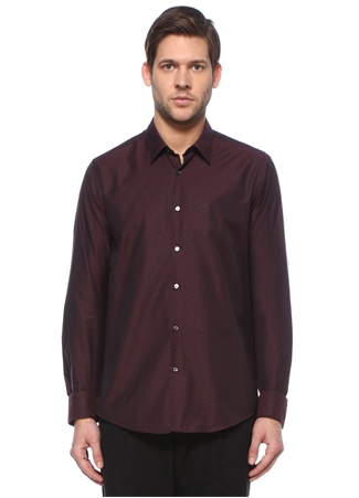 Pal Zileri Erkek Bordo İngiliz Yaka Desenli Gömlek 42 IT