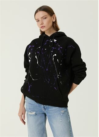 Look Project Kadın Galaxy Siyah Kapüşonlu Sweatshirt L EU