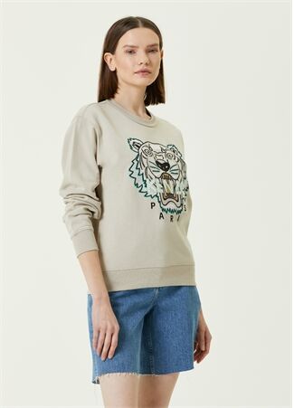 Kenzo Kadın Tiger Vizon Bisiklet Yaka Logolu Sweatshirt Bej XS EU Kenzo Kadın Tiger Vizon Bisiklet Yaka Logolu Sweatshirt Bej XS EU