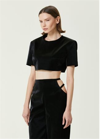 Kalmanovich Kadın Siyah Kısa Kol Crop Abiye Bluz S EU