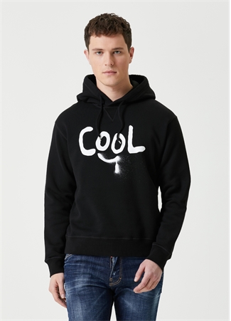 Dsquared2 Erkek Siyah Kapüşonlu Slogan Baskılı Sweatshirt S EU Dsquared2 Erkek Siyah Kapüşonlu Slogan Baskılı Sweatshirt S EU