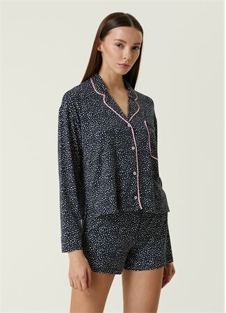 House of Silk Kadın Lacivert Puantiyeli Şortlu Pijama Takımı 34 EU