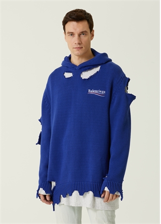 Balenciaga Erkek Mavi Beyaz Yıpratma Detaylı Logolu Sweatshirt Lacivert M EU Balenciaga Erkek Mavi Beyaz Yıpratma Detaylı Logolu Sweatshirt Lacivert M EU