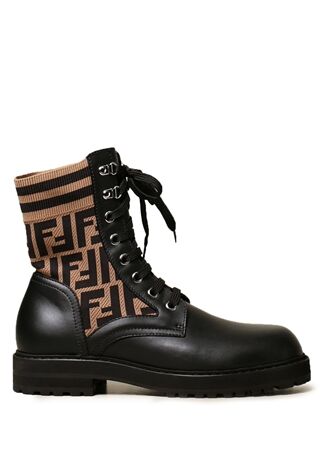 Fendi Erkek Siyah Logo Detaylı Deri Bot 7 US